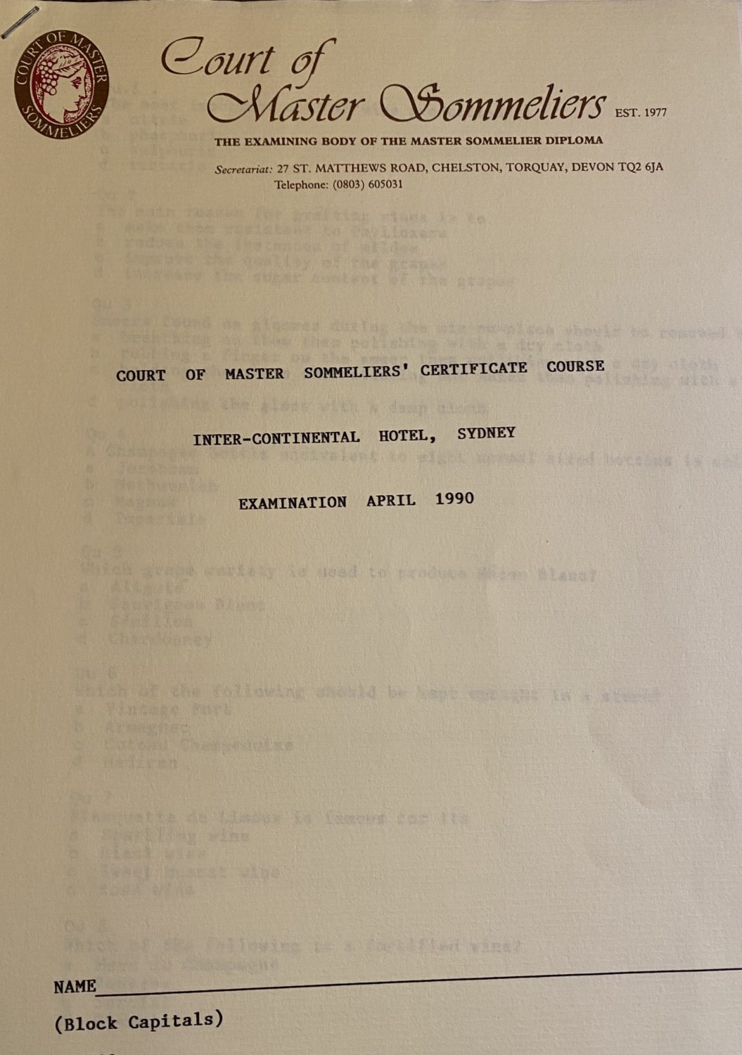 Historical Documents - Court of Master Sommeliers Europe